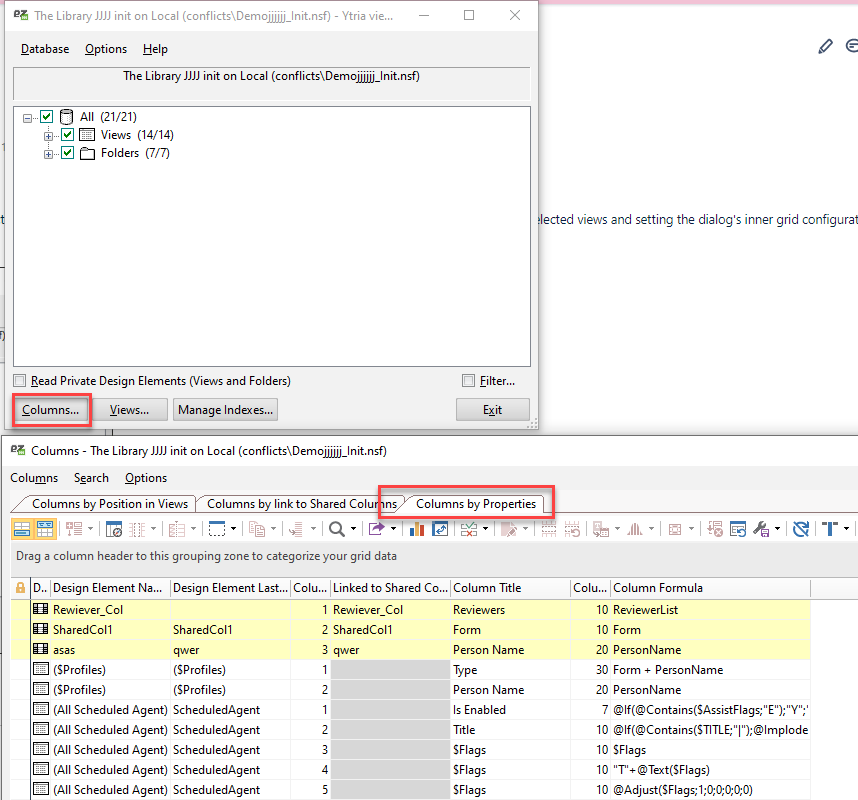 Open 'Columns' Interface