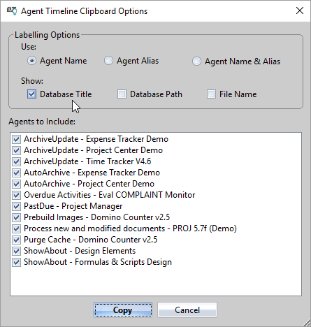 Set Agent Timeline Options + Copy to Clipboard