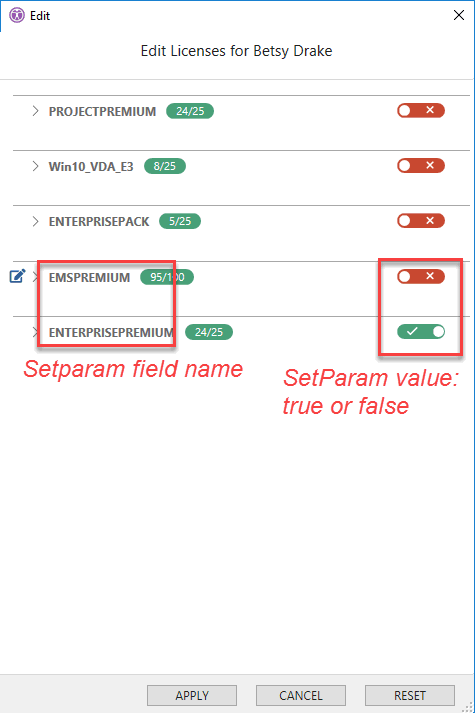 SelectedEditLicense: Edit Licenses and Service Plans