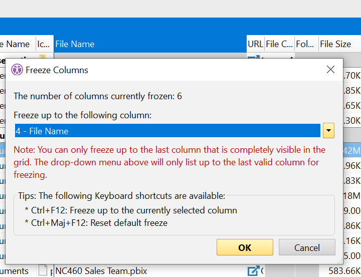 Set horizontal scrolling freeze position: SetFrozenColumn