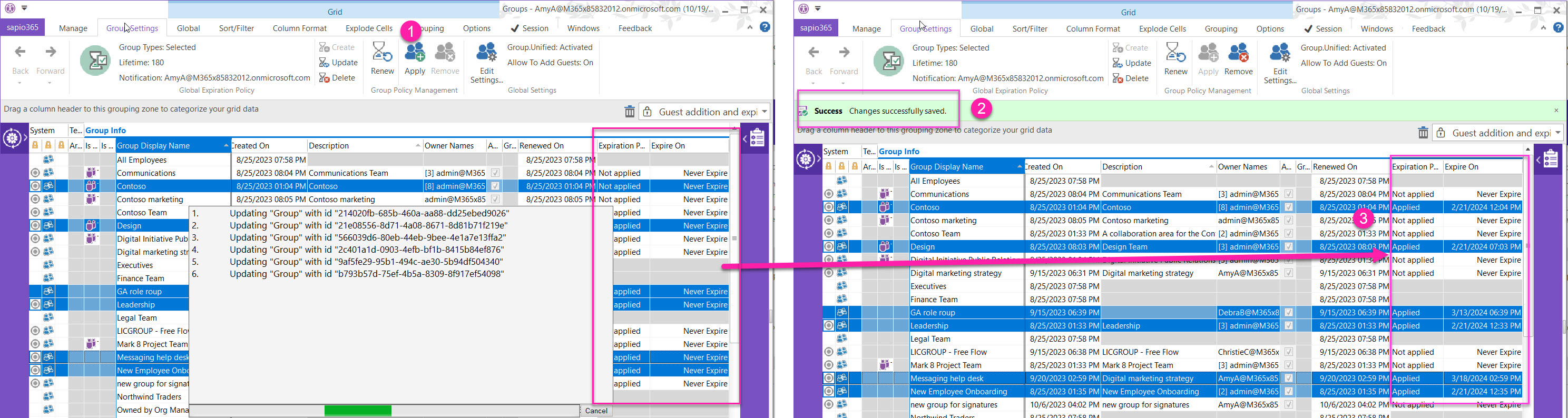 Group expiration policy management