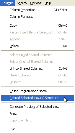 Rebuild Selected View(s) Structure