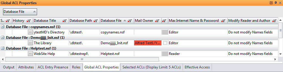 The Global ACL Properties Grid in aclEZ