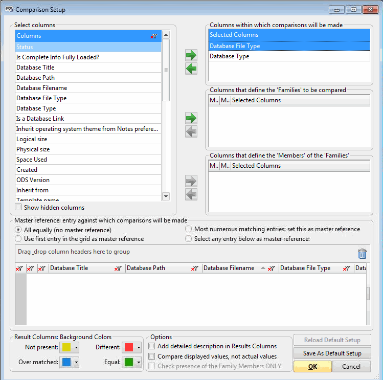 Data comparator: comparison options