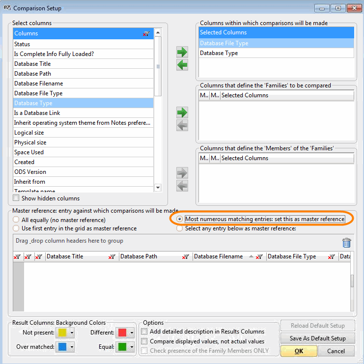 Data comparator: comparison options