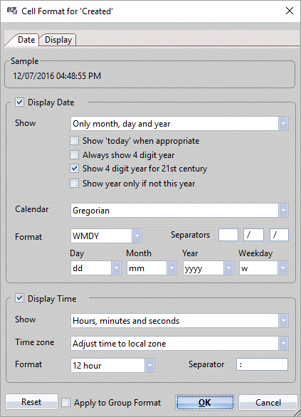 Column formatting: Time/ Date