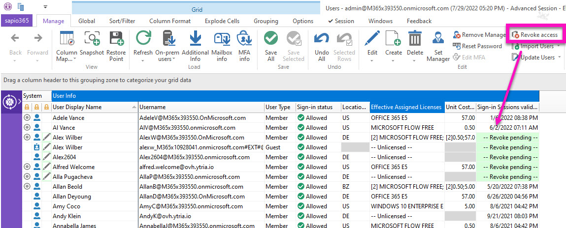 Revoke access to all Microsoft 365 applications