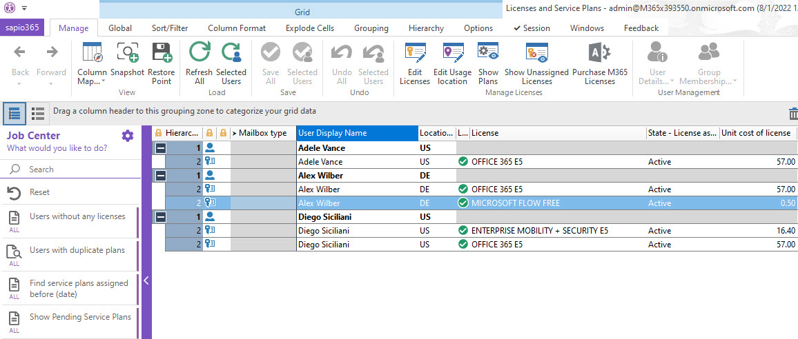 Manage assigned M365 licenses and services